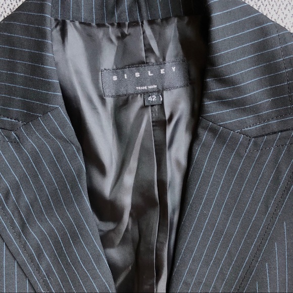Sisley | Jackets & Coats | Sisley Black Suit Blazer With Blue ...
